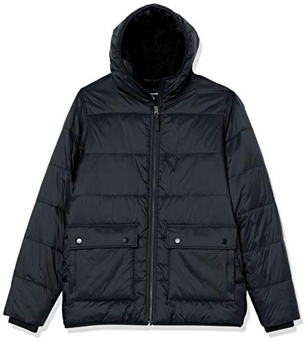 Amazon Essentials Men's Long-Sleeve Water-Resistant Sherpa-Lined Puffer Jacket, Black, Medium
