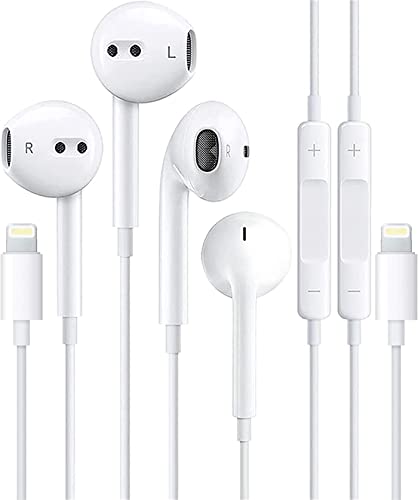 2 Pack-Apple Headphones Wired Earbuds with Lightning Connector Earphones with Built-in Microphone & Volume Control [Apple MFi Certified] Compatible with iPhone 13/12/11/XR/XS/X/8/7/SE