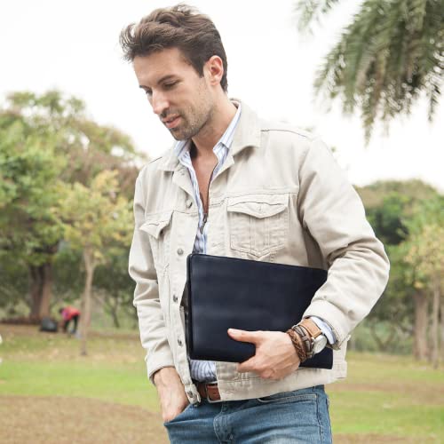CataPurus Top Grain Leather 13.3" Slim Laptop Folio Case Protector, Vintage Open Style, Fully Handmade, Compatible with MacBook Pro 13.3" MacBook Air M1/M2 ZENBOOK 13.3" & Other PC, Black 13.3 Inch