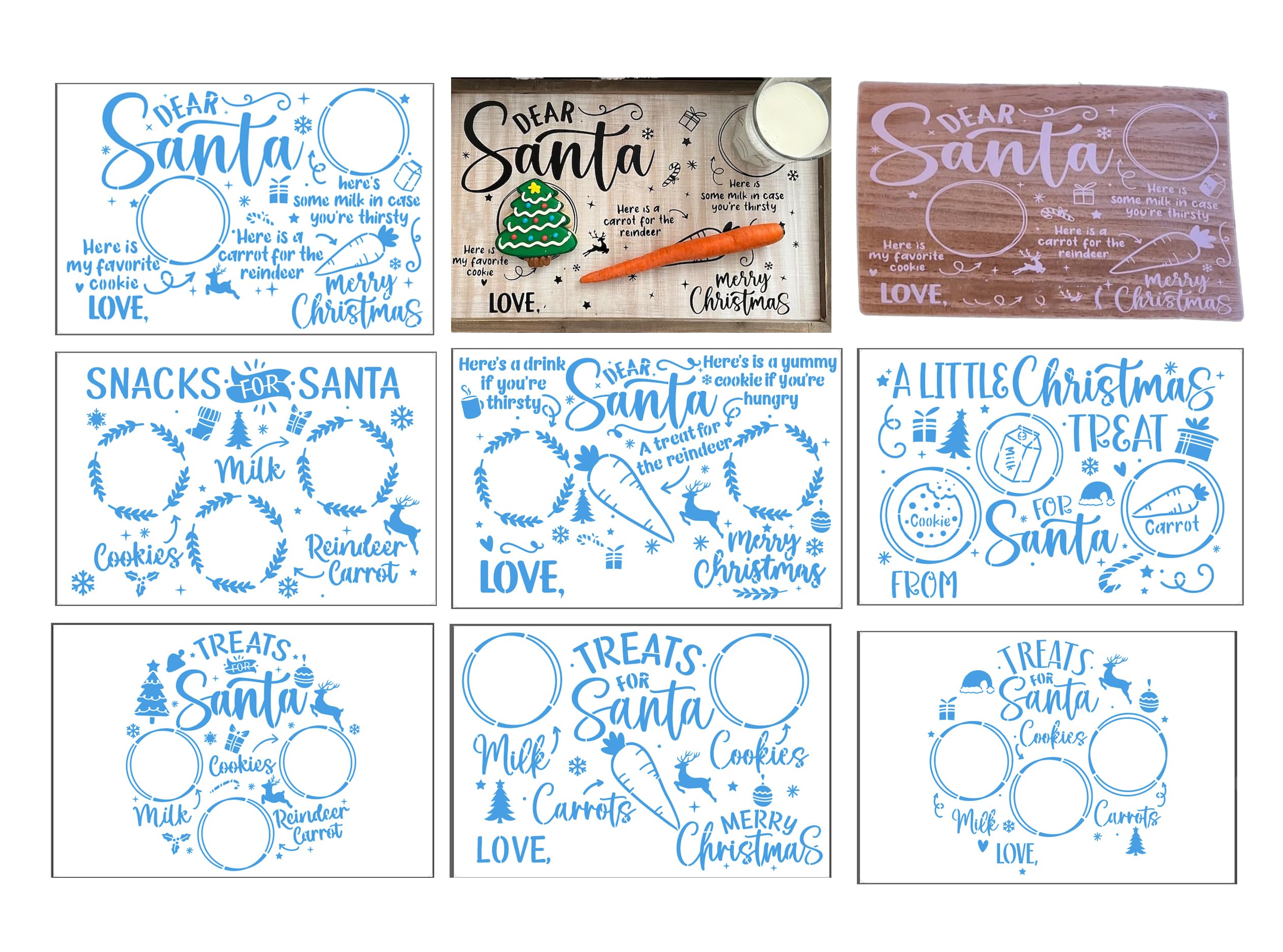 Dear Santa Tray Stencils for Painting on Wood, Christmas Theme Santa Plate Stencils, Santa Milk Carrot Cookies for Santa Tray Stencils 7PCS