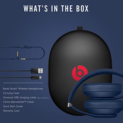 Beat Studio3 Wireless Noise Cancelling Over-Ear Headphones - W1 Headphone Chip, Class 1 Bluetooth, Active Noise Cancelling, 22 Hours of Listening Time (Blue)