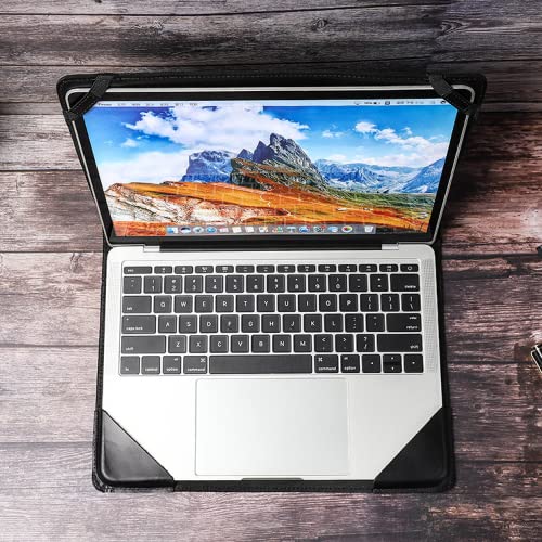 CataPurus Top Grain Leather 13.3" Slim Laptop Folio Case Protector, Vintage Open Style, Fully Handmade, Compatible with MacBook Pro 13.3" MacBook Air M1/M2 ZENBOOK 13.3" & Other PC, Black 13.3 Inch