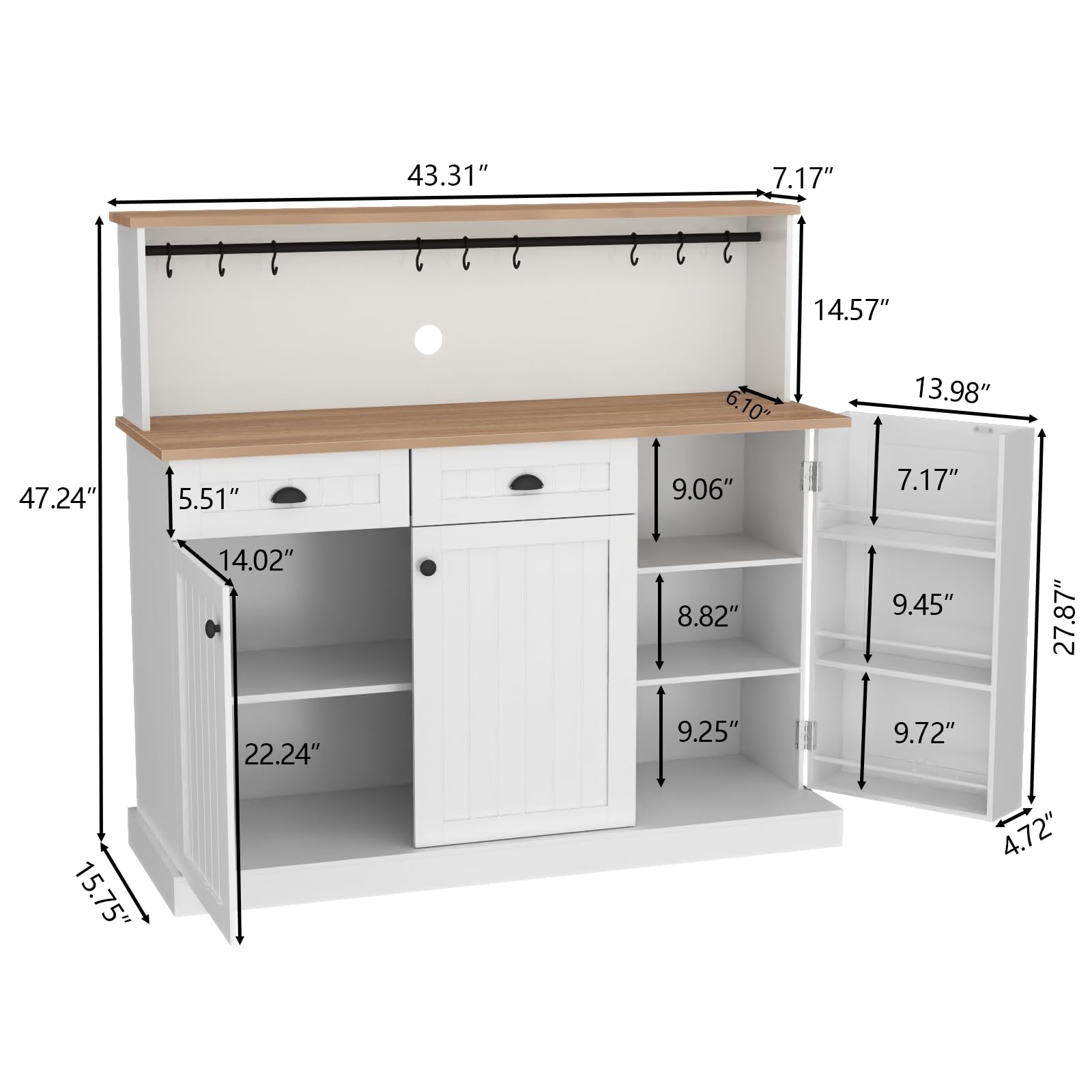 Gyfimoie Sideboard Buffet Cabinet with 2 Drawers, Farmhouse Kitchen Pantry Cabinet with Adjustable Shelves, Coffee Bar Cupboard Cabinet with 3 Doors for Kitchen, Dining Room (White)