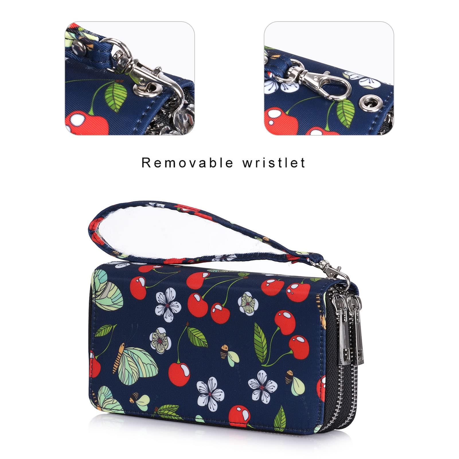 Abberry Double Zipper Wristlet Wallet Long Clutch Purse Cellphone Wallet for Women (Cherry)