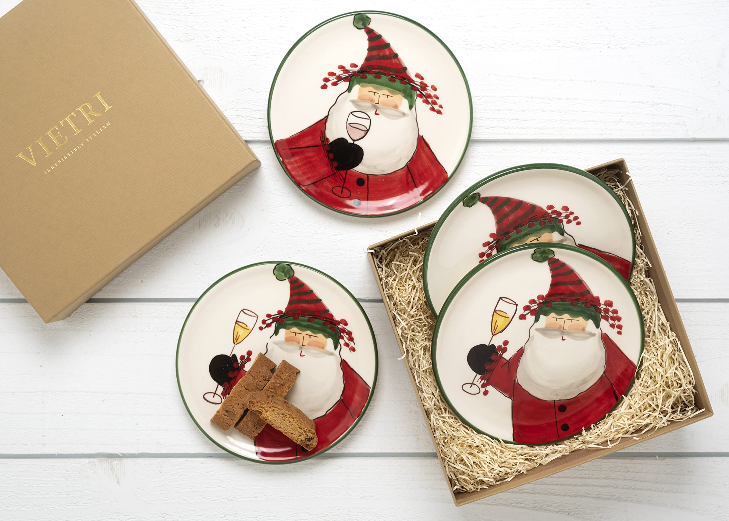 Vietri Old St. Nick Cookie Plate, 8.25" L Christmas Dinnerware for Serving Snack, Dessert & Appetizer, Multi-Color