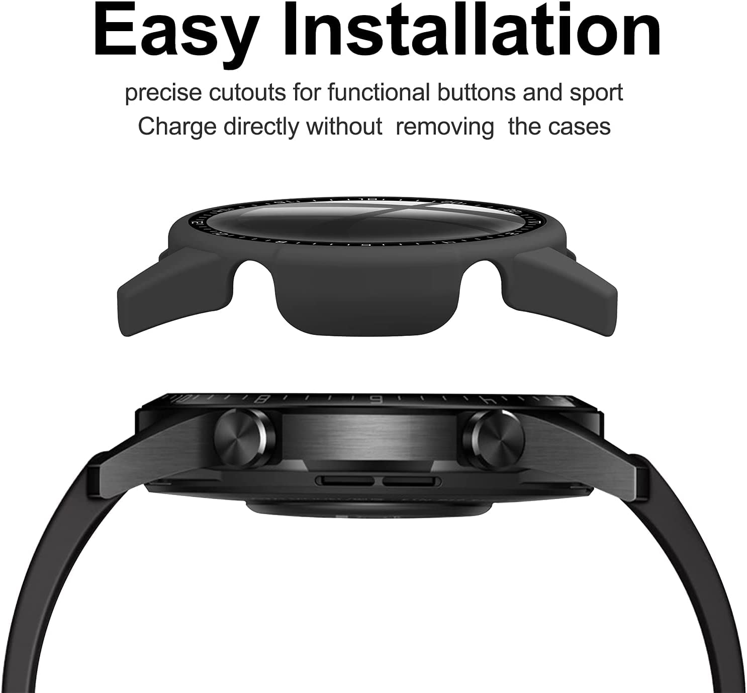 Acadeny [2-Pack] Case with Tempered Glass Screen Protector Compatible for Huawei Watch GT2 46mm, 9H Hardness 360° All-Round Protective Ultra Thin Protective PC Case Cover for - Black Black