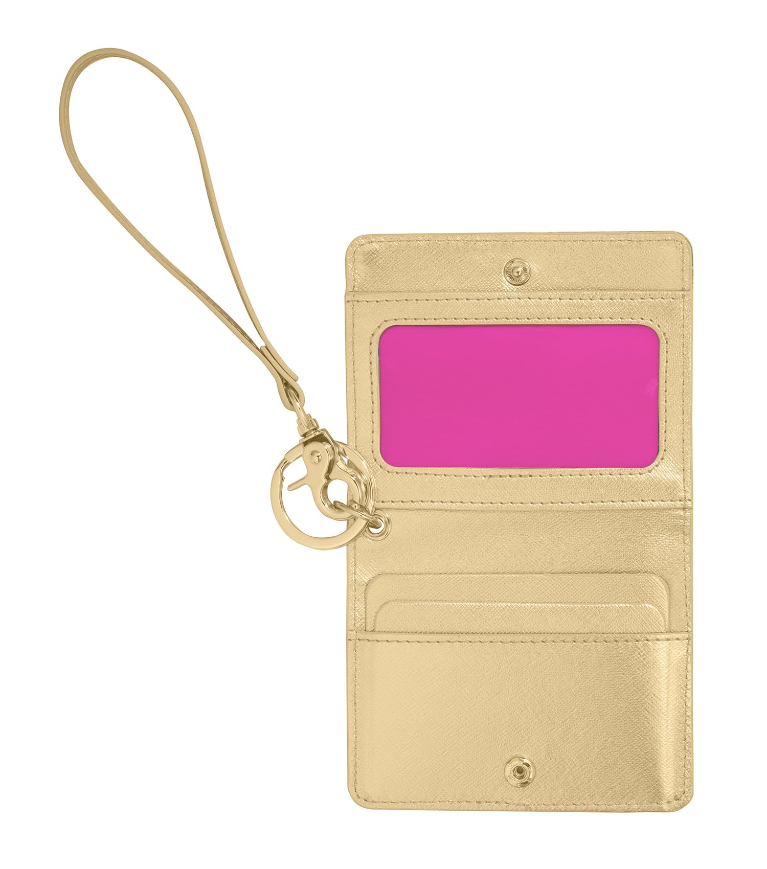 Lilly Pulitzer Vegan Leather Snap ID Card Case, Cute Keychain Wallet, Slim Credit Card Holder with Wristlet Strap, Pattern Play (Gold)