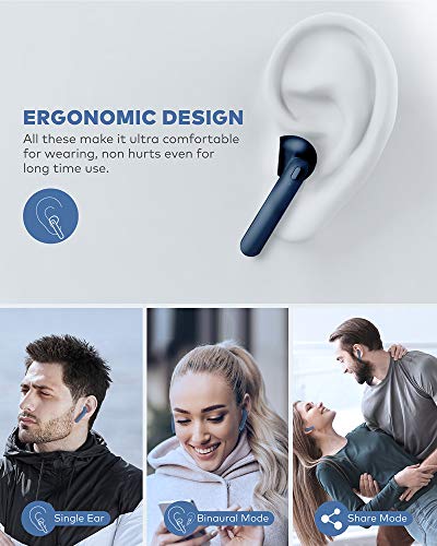 BEBEN True Wireless Earbuds, Waterproof Bluetooth Earbuds, 35Hrs Cyclic Playtime Headphones with Charging Case and mic for iPhone Android, in-Ear Stereo Earphones Headset for Sport Blue