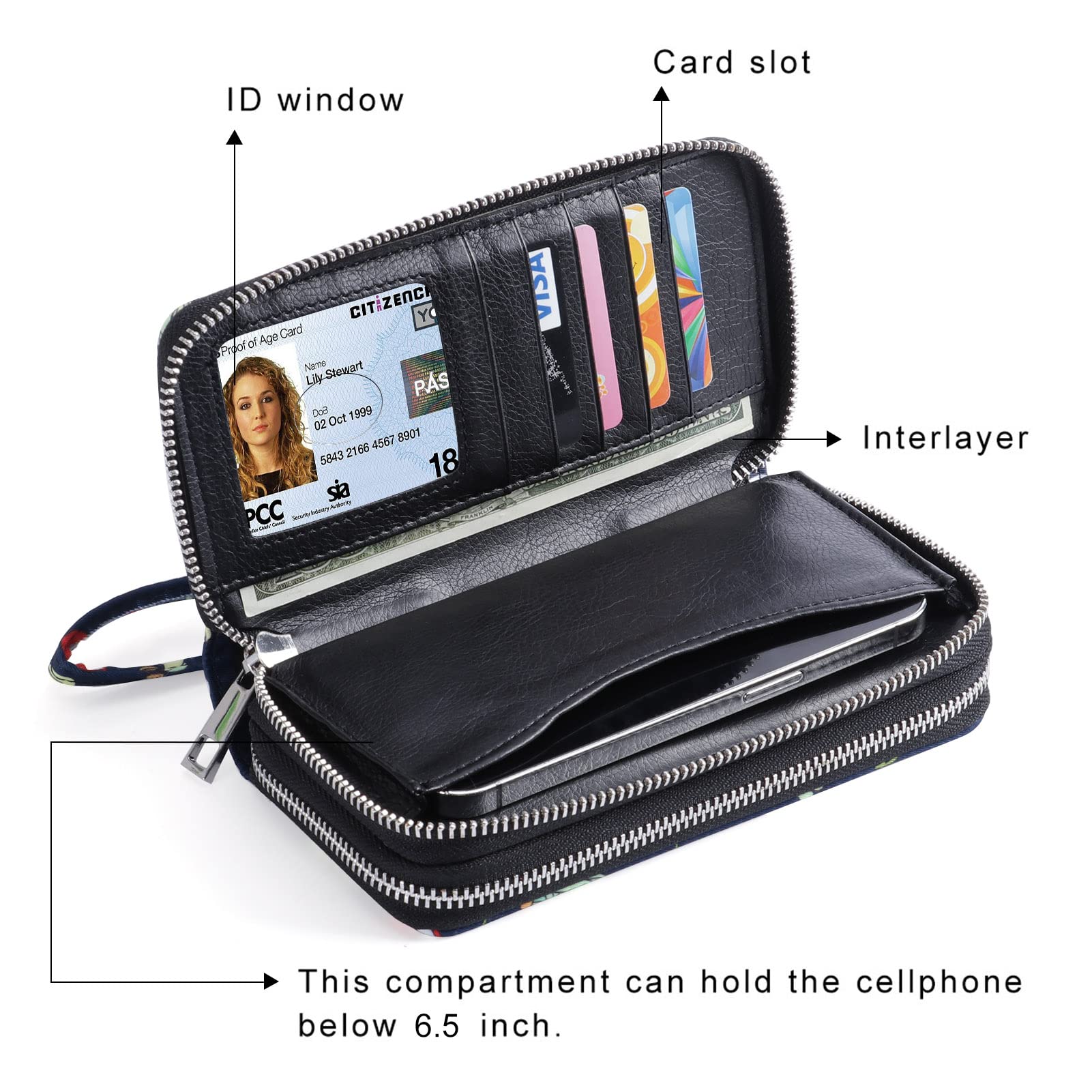 Abberry Double Zipper Wristlet Wallet Long Clutch Purse Cellphone Wallet for Women (Cherry)