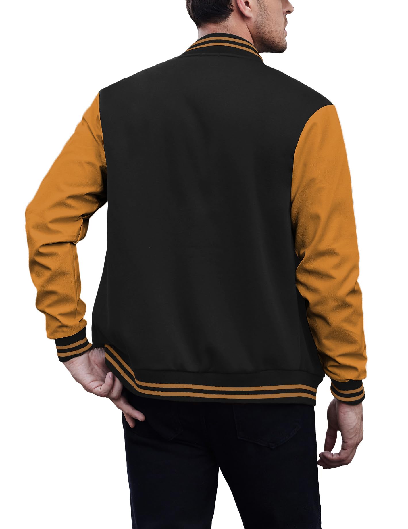 COOFANDY Mens Varsity Bomber Jackets Leather Varsity Letterman Jacket Letter A Winter Black-Yellow Medium