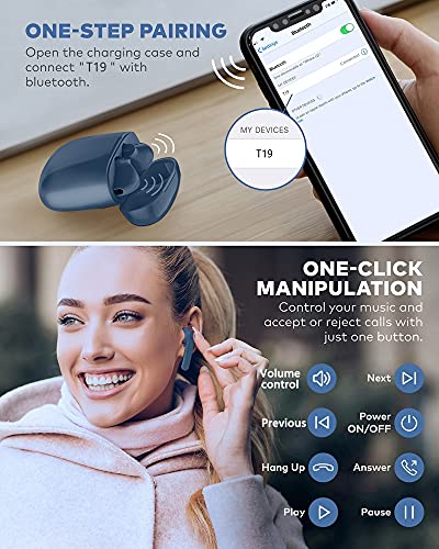 BEBEN True Wireless Earbuds, Waterproof Bluetooth Earbuds, 35Hrs Cyclic Playtime Headphones with Charging Case and mic for iPhone Android, in-Ear Stereo Earphones Headset for Sport Blue