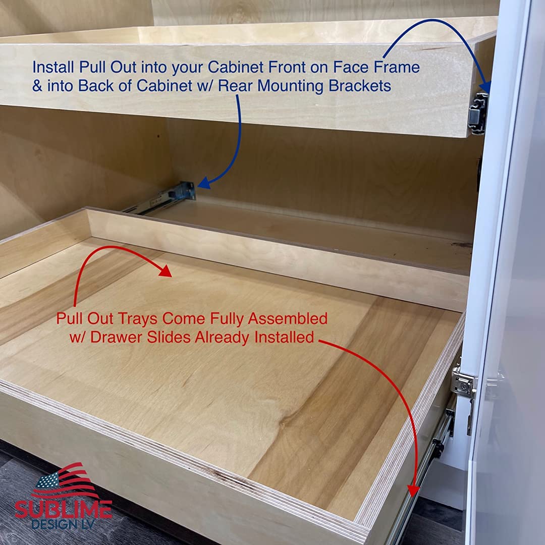 Sublime Design | 15" Wide | Pull Out Tray | Baltic Birch Drawer for Kitchen Cabinets | Slide Out Shelves | Roll Out Cabinet Organizer