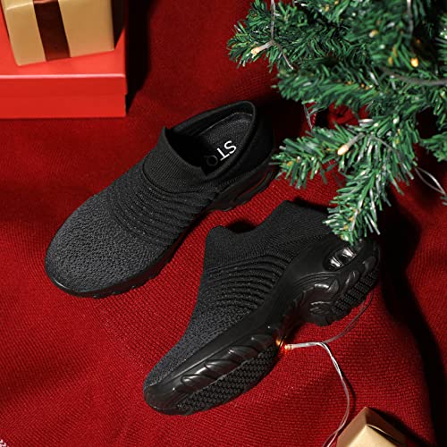 STQ Womens Slip on Walking Shoes Breathable Non Slip Work Shoes Comfortable Air Cushion Orthopedic Sneakers with Arch Support Black Mix 8