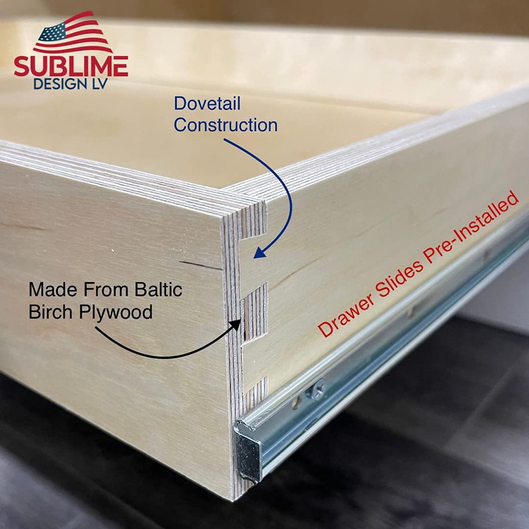 Sublime Design | 15" Wide | Pull Out Tray | Baltic Birch Drawer for Kitchen Cabinets | Slide Out Shelves | Roll Out Cabinet Organizer