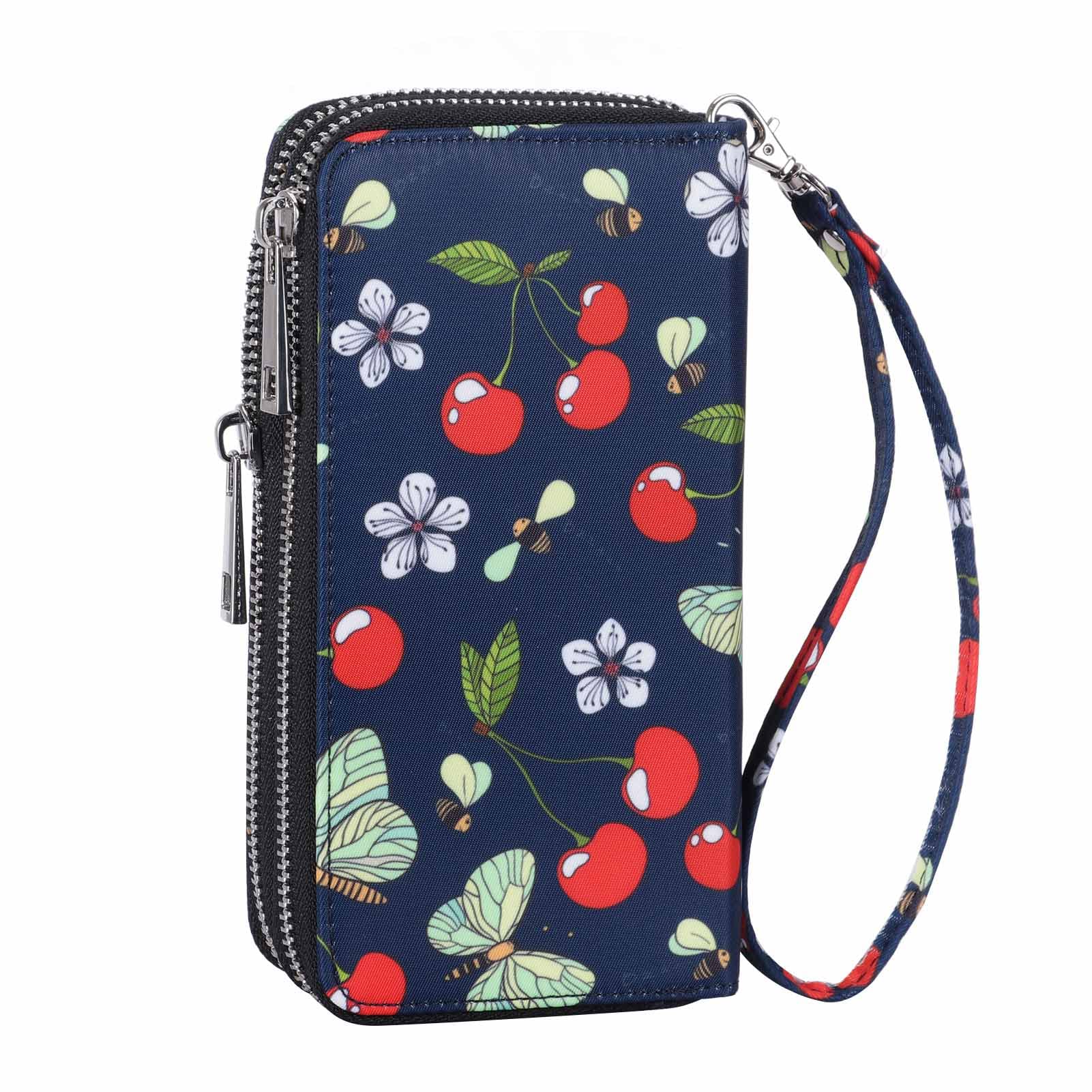 Abberry Double Zipper Wristlet Wallet Long Clutch Purse Cellphone Wallet for Women (Cherry)