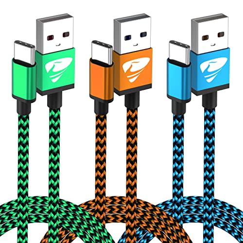 Aioneus 3Pack 6ft USB C Cable 3A Fast Charge, USB A to Type C Charger Cord Braided Charging for Samsung Galaxy A03s A02s S22 S21 S20 S10 S9 A11 A12 A13 A20 A21 A32 A50 A51 A53 A10e S10e, Moto G7, LG
