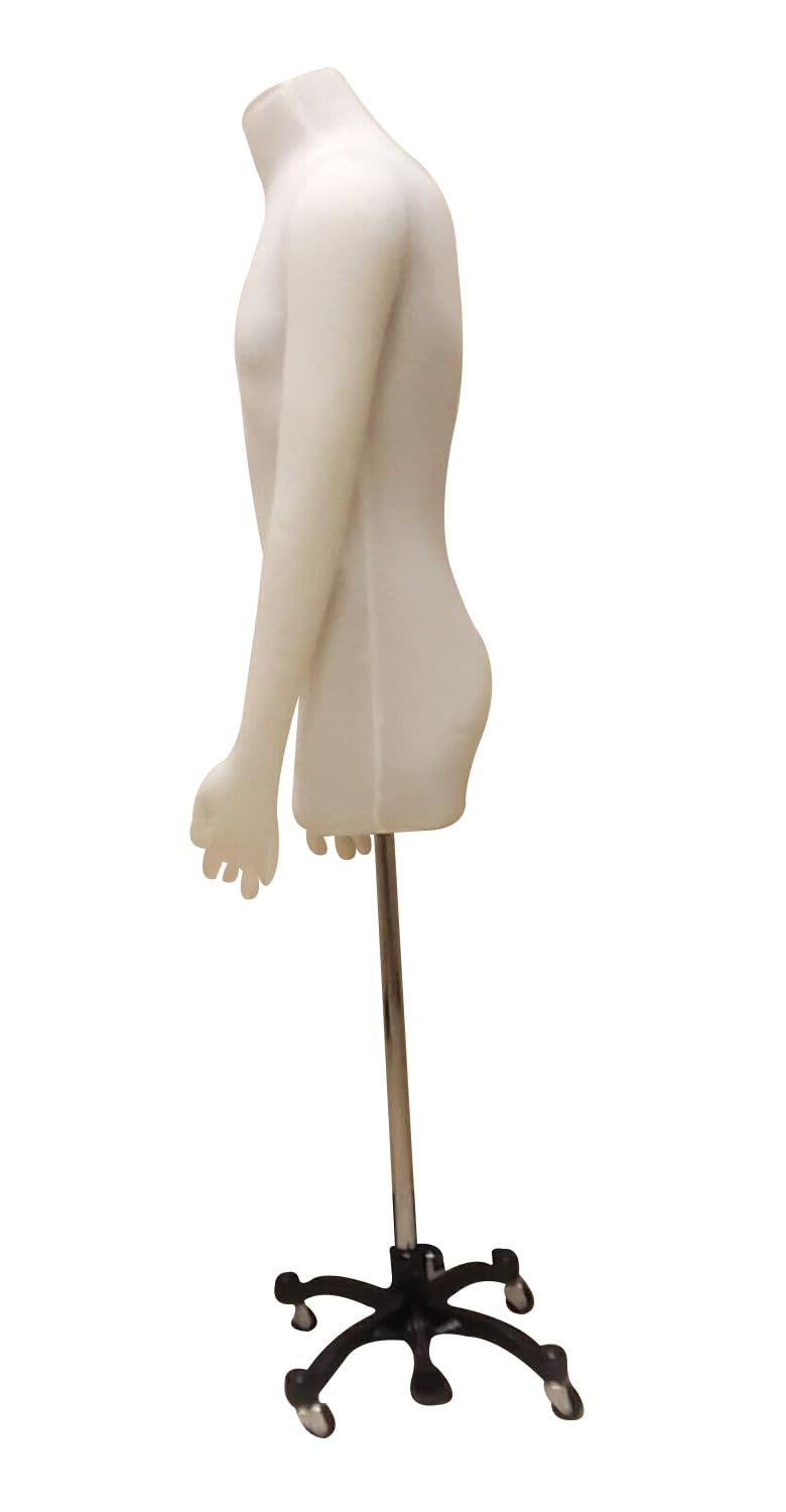 40" Chest Waist HIPS Male Mannequin Dress Form + PINNABLE ARMS Cream