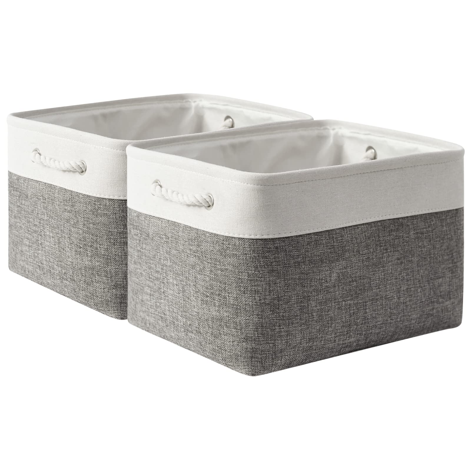 Sacyic Storage Basket for Shelves - 17X15X12 inch 2 Pack Fabric Cube Storage Bin Collapsible Baskets for Organizing with Rope, Storage Box for Cloth Decorative (White & Grey)