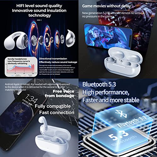 FORSINING Mini Bone Conduction Earphones Open Ear Wireless Earbuds with Earhooks Clip-on Headphones Bluetooth 5.3, Sport Music Running Earpiece,for Android & iPhone, White