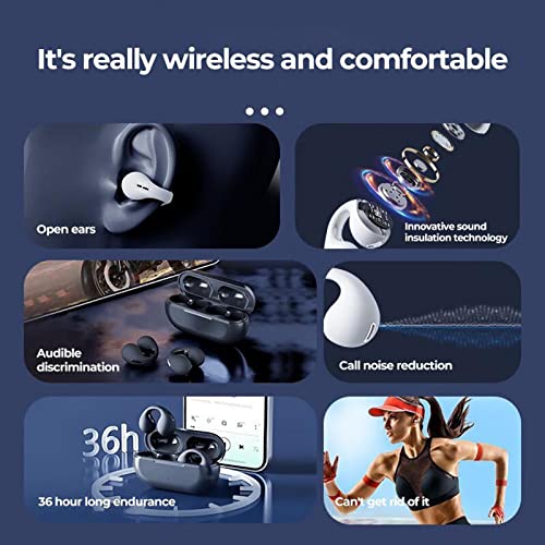 FORSINING Mini Bone Conduction Earphones Open Ear Wireless Earbuds with Earhooks Clip-on Headphones Bluetooth 5.3, Sport Music Running Earpiece,for Android & iPhone, White