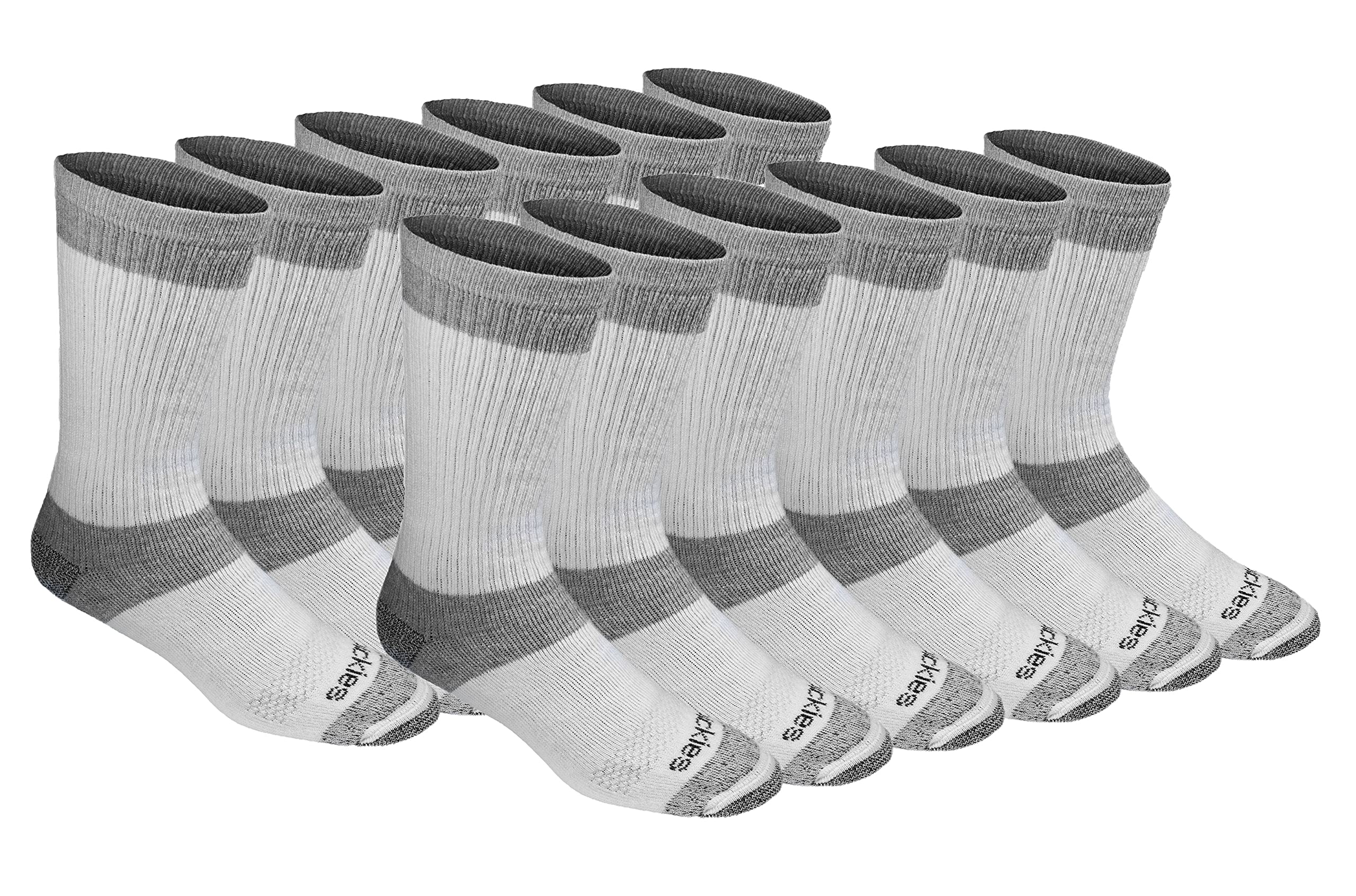 Dickies Men's Dri-Tech Moisture Control Max Full Cushion Crew Socks, Available in M-XL (6, White (12 Pairs), Large