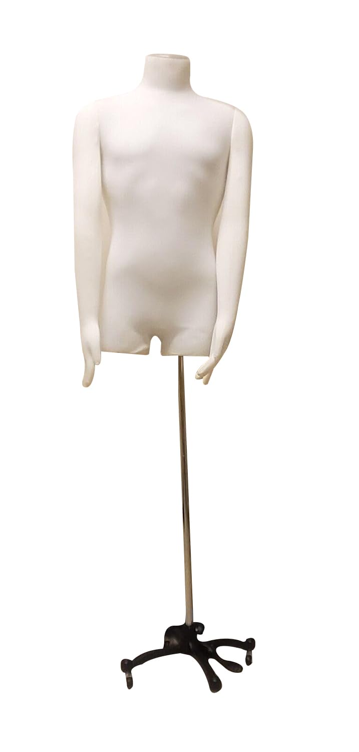 40" Chest Waist HIPS Male Mannequin Dress Form + PINNABLE ARMS Cream
