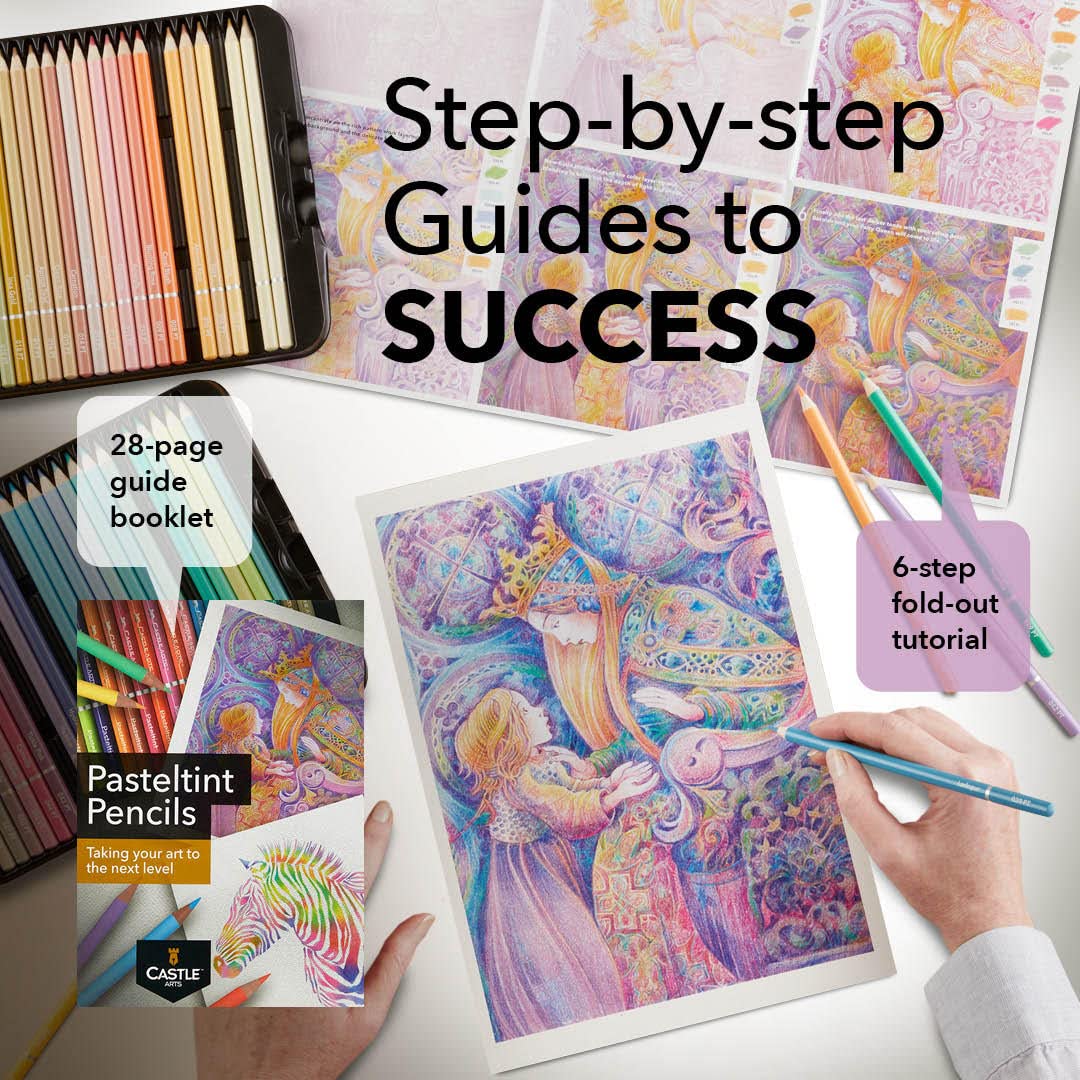 Castle Art Supplies 48 Pasteltint Coloured Pencils Set | Quality Colours in Softer, Sumptuous Tones | For Professional and Adult Artists | Protected and Organised in Presentation Tin Box