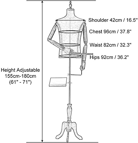 Tailors Dummy Mannequins Male Mannequin Torso with Detachable Flexible Arms and Hands, Removable Pants and Shoe Rack - PP Plastic Material - Including Wooden Base Dressform Mannequin