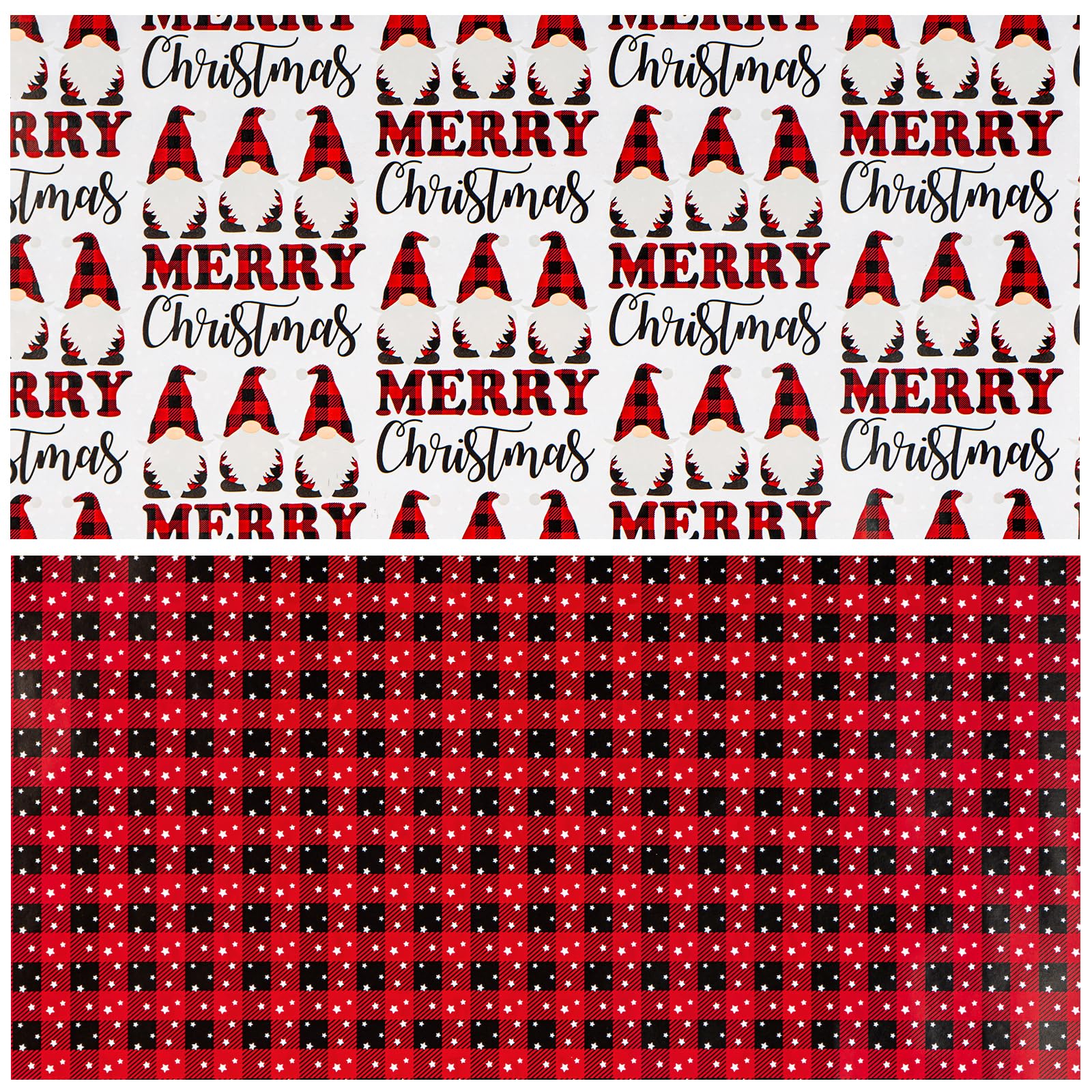 LeZakaa Reversible Christmas Wrapping Paper - Jumbo Roll - Gnome & Buffalo Plaid - 30 inches x 100 Feet (250 sq.ft.)