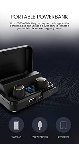 HayKee Wireless Earbuds, Bluetooth 5.0 in-Ear TWS Stereo HiFi Headphones with 5000mah Smart LED Display Charging Case. Auto Pairing/Touch Control/Built-in Dual Mic/IPX7 Waterproof/Long Battery Life