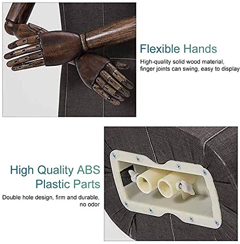 Tailors Dummy Mannequins Male Mannequin Torso with Detachable Flexible Arms and Hands, Removable Pants and Shoe Rack - PP Plastic Material - Including Wooden Base Dressform Mannequin
