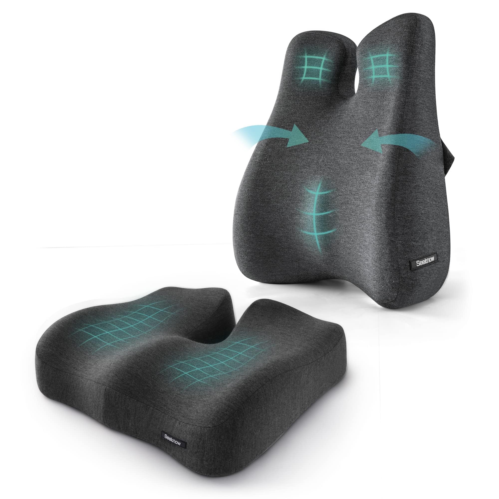 seeknow Lumbar Support Pillow for Office Chair Cushion for Back Pain Relief Office Chair Cushion Car Seat Cushion for Tailbone Pain Relief, Coccyx, Lower Back& Sciatica Pain Relief Butt Pillow Memory