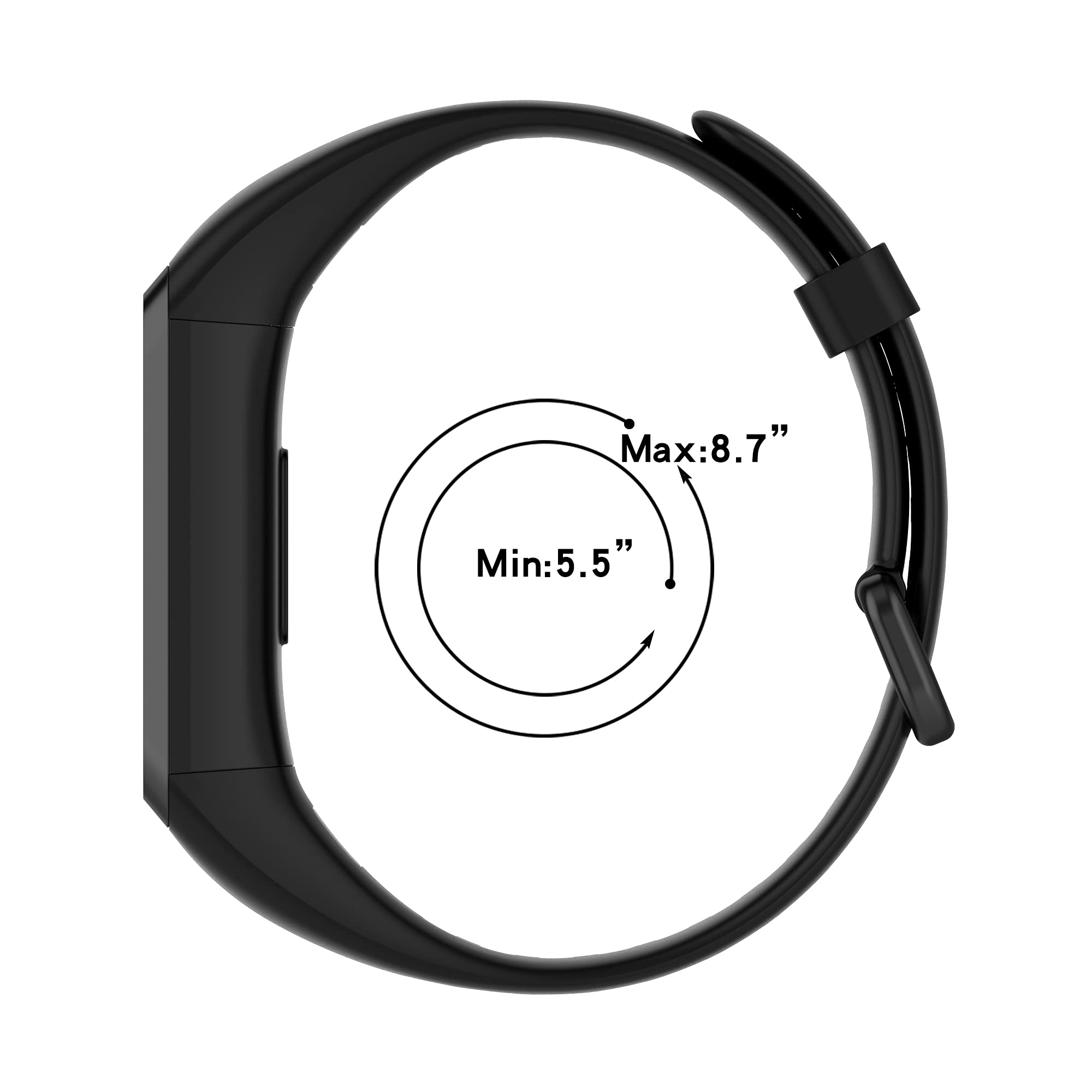 Huawei Band 4 & 5i Soft Silicone Waterproof Adjustable Sport Watch Strap Replacement Wristbands (Black)