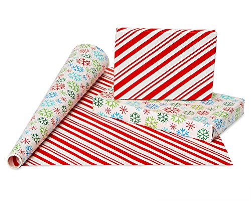 American Greetings 160 sq. ft. Reversible Kids Christmas Wrapping Paper Bundle, Santa, Snowflakes and Snowmen (4 Rolls 30 in. x 16 ft.)