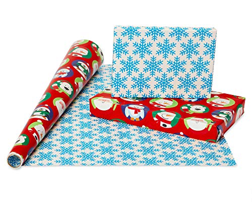 American Greetings 160 sq. ft. Reversible Kids Christmas Wrapping Paper Bundle, Santa, Snowflakes and Snowmen (4 Rolls 30 in. x 16 ft.)