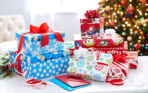 American Greetings 160 sq. ft. Reversible Kids Christmas Wrapping Paper Bundle, Santa, Snowflakes and Snowmen (4 Rolls 30 in. x 16 ft.)