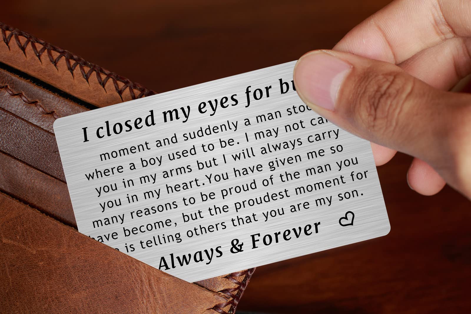 Ptzizi Inspirational Silver Metal Wallet Insert Card, Engraved Encouragement Wallet Card for Son Gift from Mom, To My Son Birthday Graduation Wedding Card Gift A9