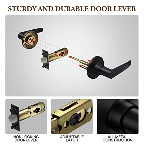 VICMEON 8 Pack Classic Keyless Door Lever Set, Passage Lever Door Handle, Passage Door Lever for Hallway and Closet, Reversible for Right and Left Side, Matte Black