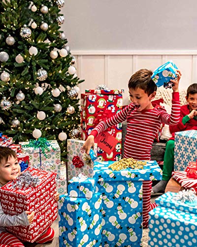 American Greetings 160 sq. ft. Reversible Kids Christmas Wrapping Paper Bundle, Santa, Snowflakes and Snowmen (4 Rolls 30 in. x 16 ft.)