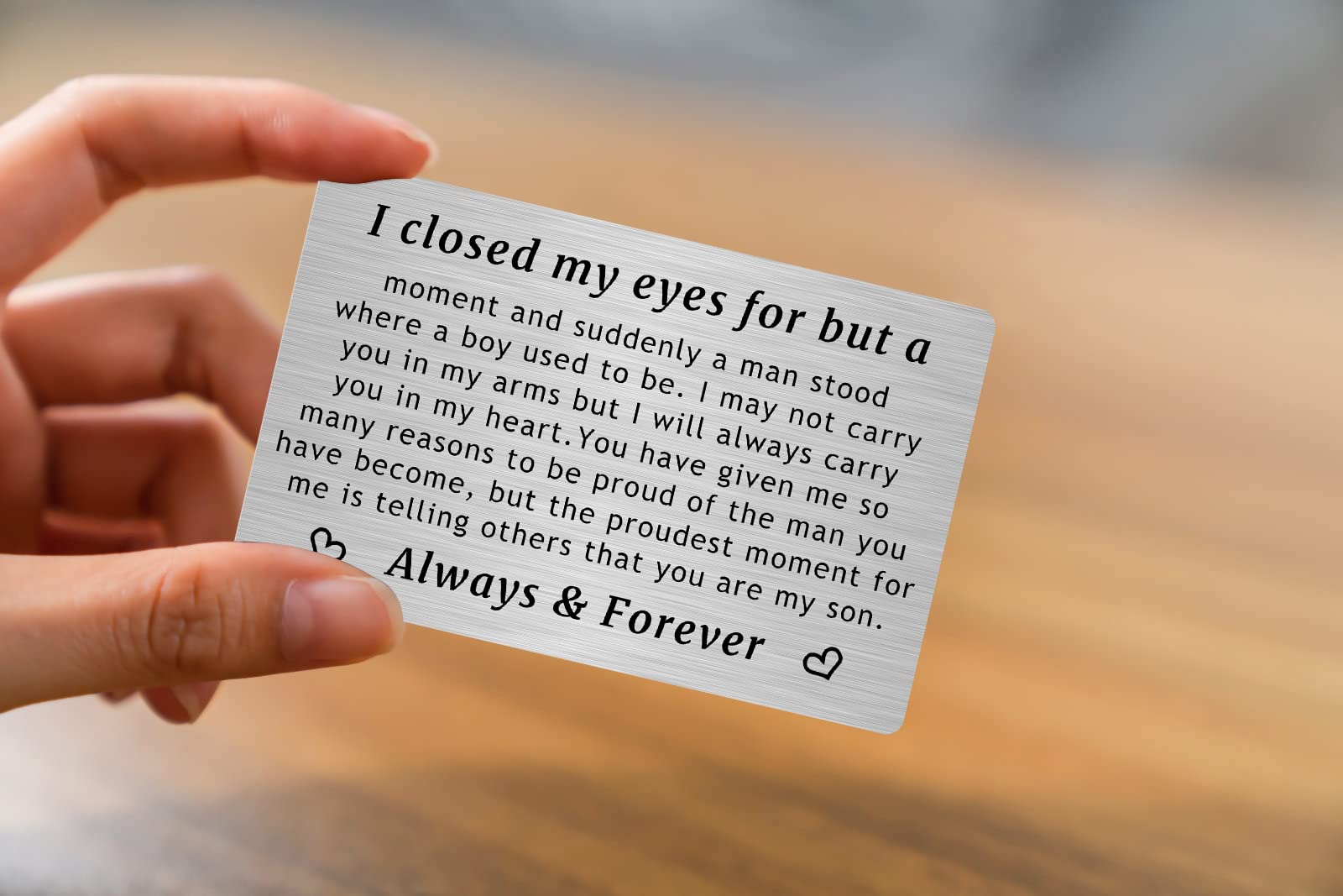 Ptzizi Inspirational Silver Metal Wallet Insert Card, Engraved Encouragement Wallet Card for Son Gift from Mom, To My Son Birthday Graduation Wedding Card Gift A9