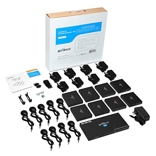 gofanco 1x8 HDMI Extender Splitter Over CAT6/7 β Up to 230ft (70m), 4K 60Hz 4:4:4, HDR, HDCP 2.2, Dual IR, EDID, Loopout, 5.1-ch Digital Audio, Toslink Audio Extraction, RS232 Control (HD20Ext-8P)