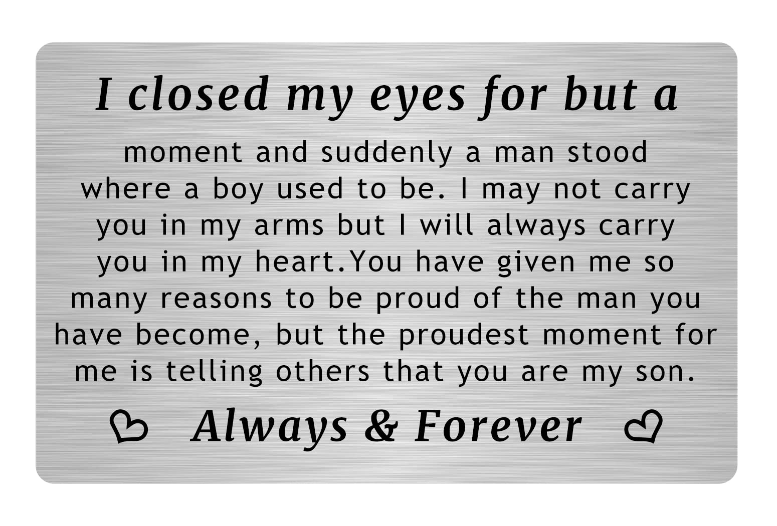 Ptzizi Inspirational Silver Metal Wallet Insert Card, Engraved Encouragement Wallet Card for Son Gift from Mom, To My Son Birthday Graduation Wedding Card Gift A9