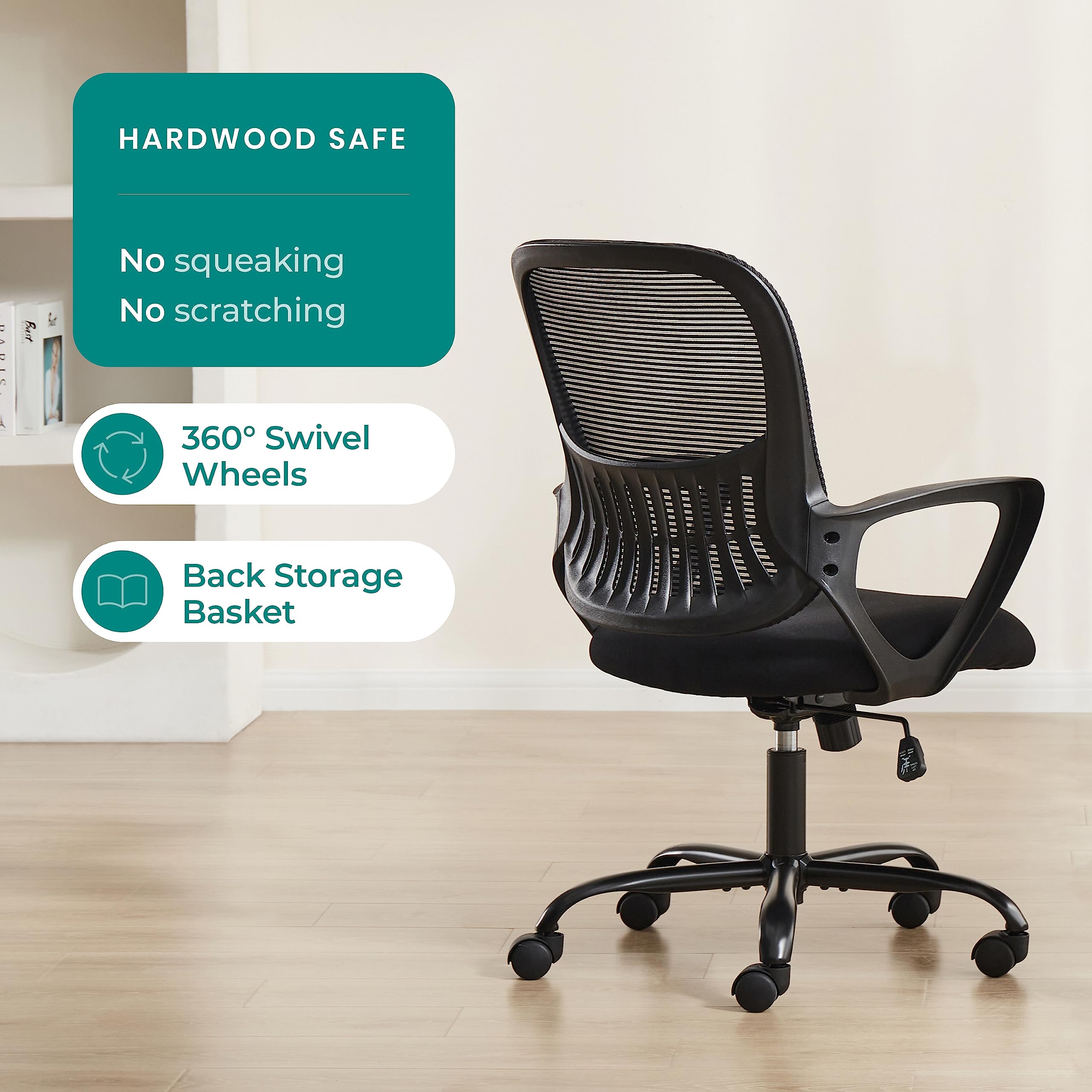 Office Chair, Ergonomic Desk Chair, Mid Back Mesh Computer Chair, Height Adjustable Rolling Swivel Task Chair with Armrests and Lumbar Support