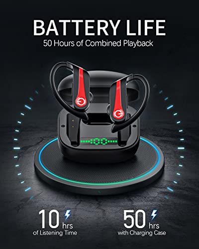 GOSCIEN Ear Buds Wireless Bluetooth Earbuds 50Hrs Playtime Bluetooth 5.1 with Wireless Charging Case IPX7 Waterproof Wireless Bluetooth Earphones with Earhook for Sports