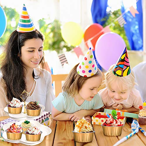 Dessert Containers with Lids,50-Pack Gold Aluminum Foil Baking Muffin Liners Cups Holders, Reusable Dessert Pudding Cups for Wedding,Christmas,Kitchen,Birthday Party,Various Parties