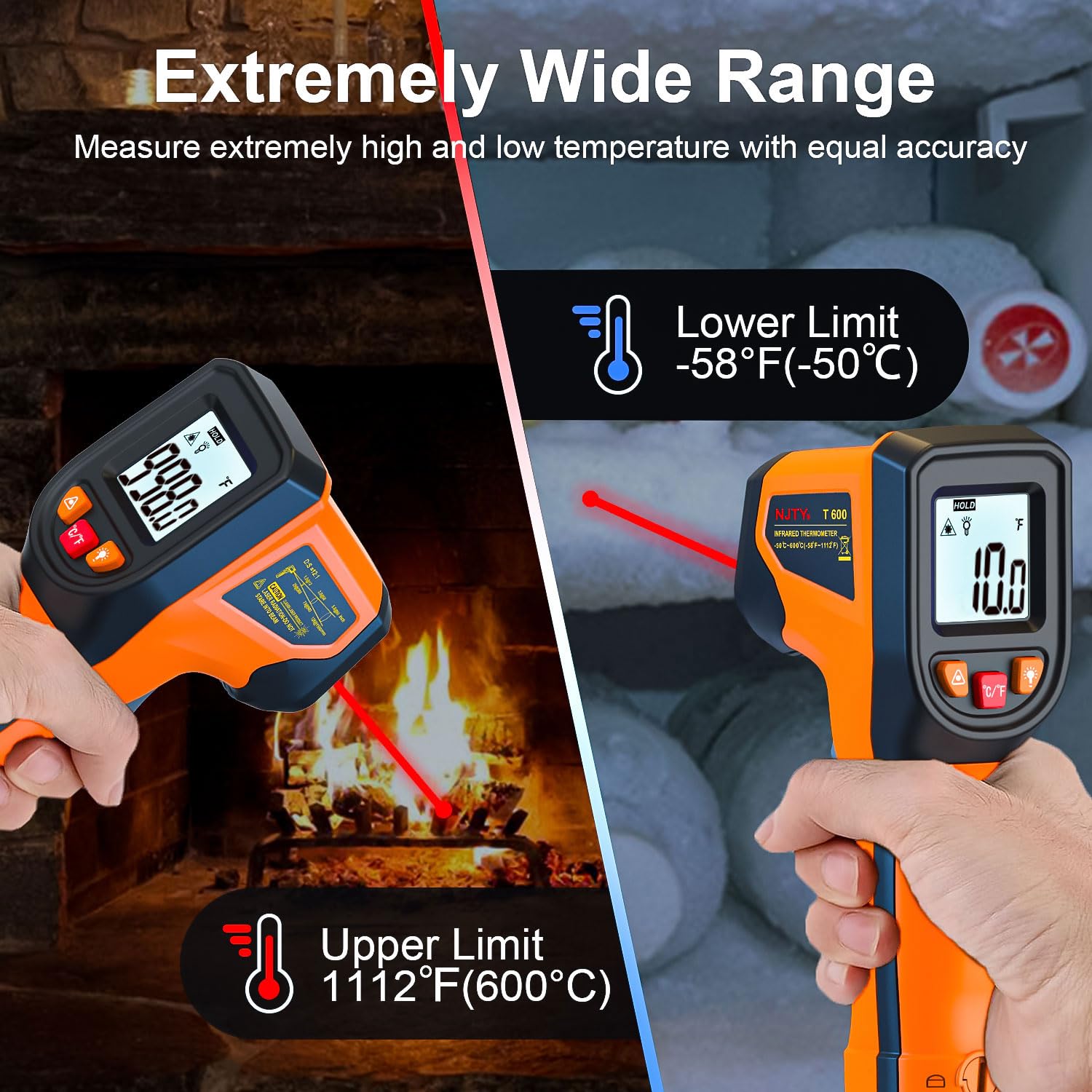 Upgrade 2023 Laser Infrared Thermometer Non-Contact Digital Temperature Gun, -58℉~1112℉(-50℃~600℃) IR Thermometer for Industrial, Kitchen Cooking, Automotive, HVAC (Not for Human Body Temp)