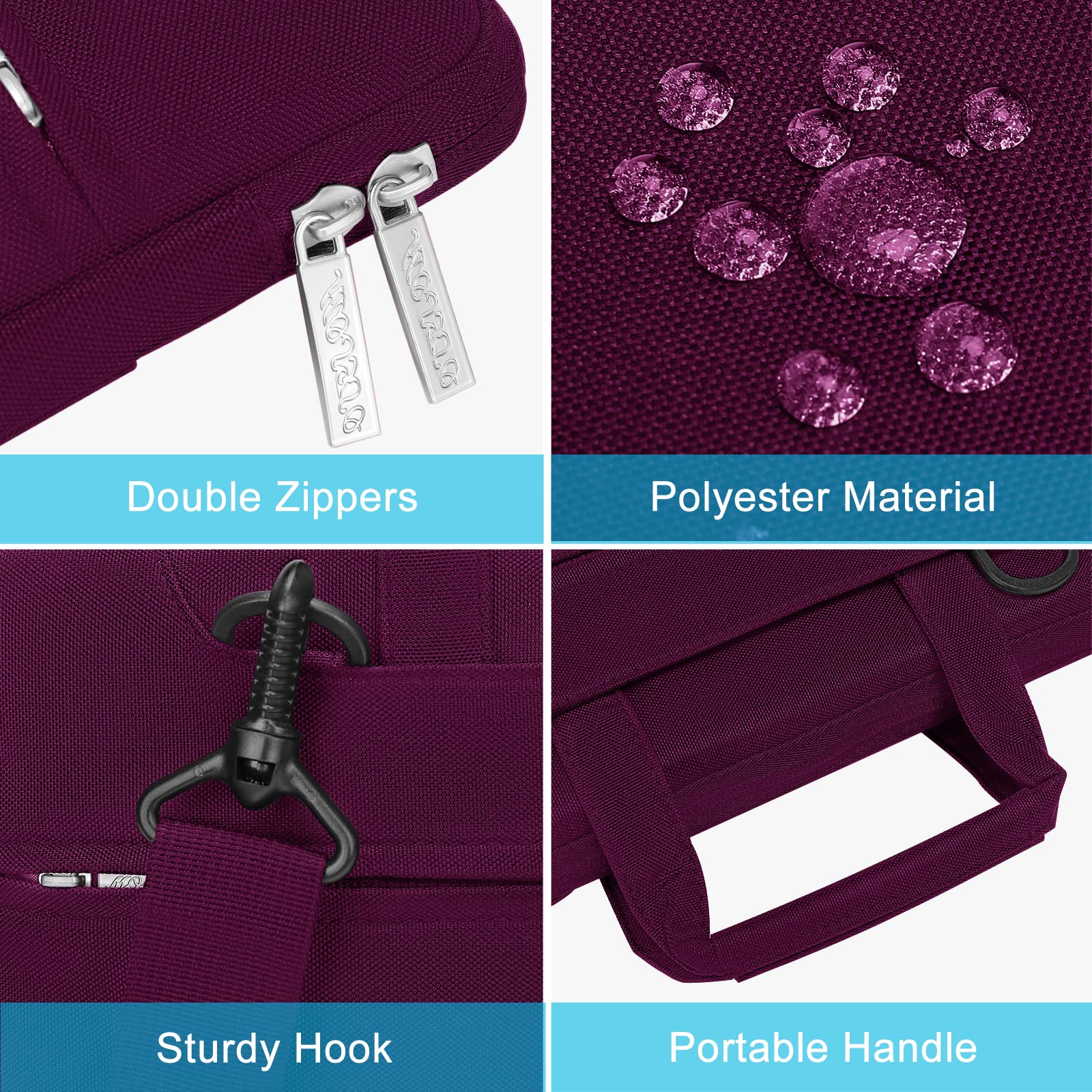 MOSISO Laptop Shoulder Bag Compatible with MacBook Air/Pro,13-13.3 inch Notebook,Compatible with MacBook Pro 14 inch 2023-2021 A2779 M2 A2442 M1, Polyester Sleeve with Back Trolley Belt, Burgundy