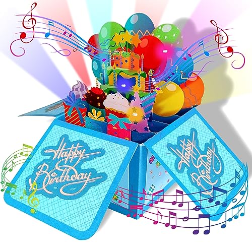 Luerbi Musical Pop Up Birthday Cards, Greeting Popup Cards with Happy Birthday Music for Girls Boys Women Men Husband Wife Mom Dad Daughters