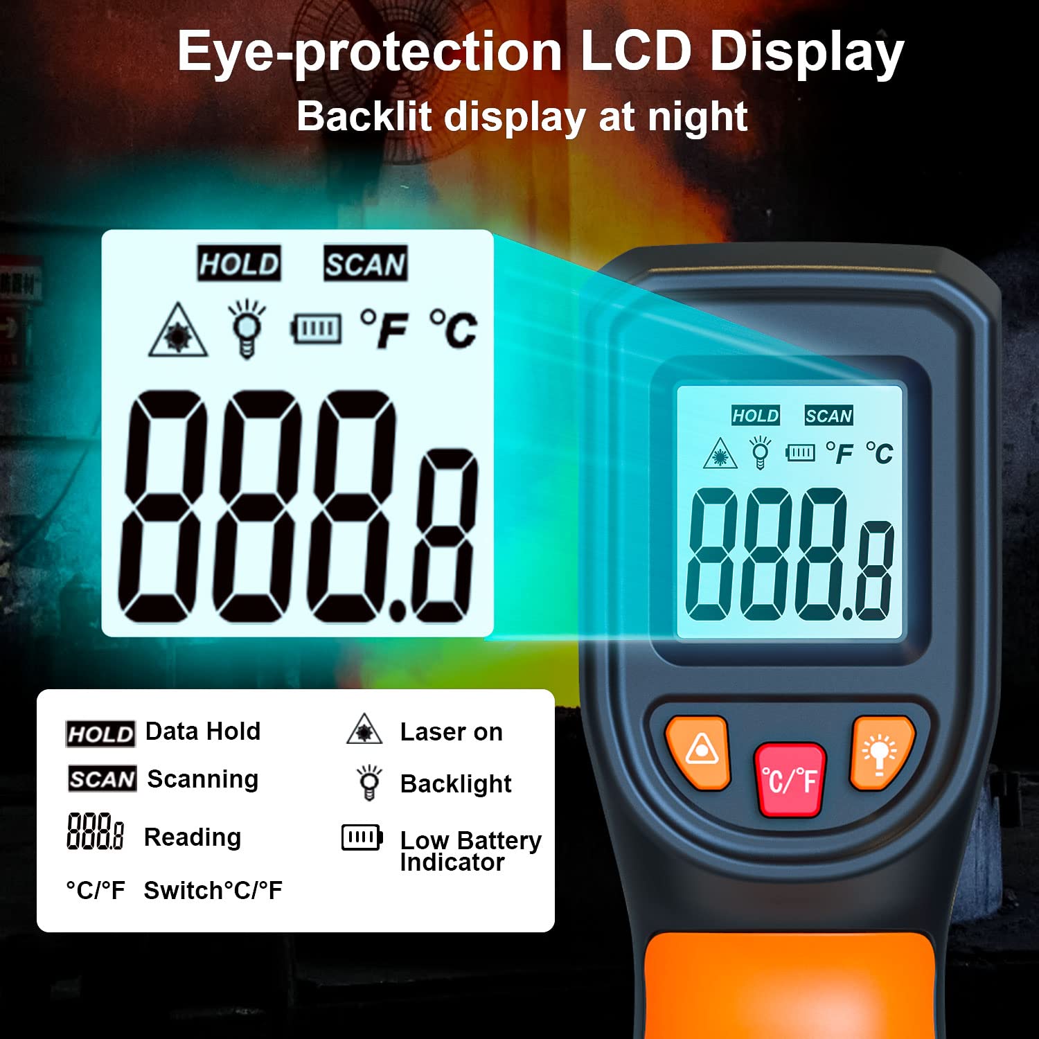Upgrade 2023 Laser Infrared Thermometer Non-Contact Digital Temperature Gun, -58℉~1112℉(-50℃~600℃) IR Thermometer for Industrial, Kitchen Cooking, Automotive, HVAC (Not for Human Body Temp)