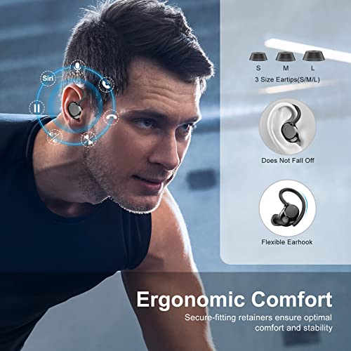 Wireless Earbuds, HiFi Stereo Sport Bluetooth 5.3 Headphones with Earhooks, 48H Deep Bass in-Ear Headphones with LED Display, Noise Cancelling, IP7 Waterproof Earphones Built-in Microphone for Running